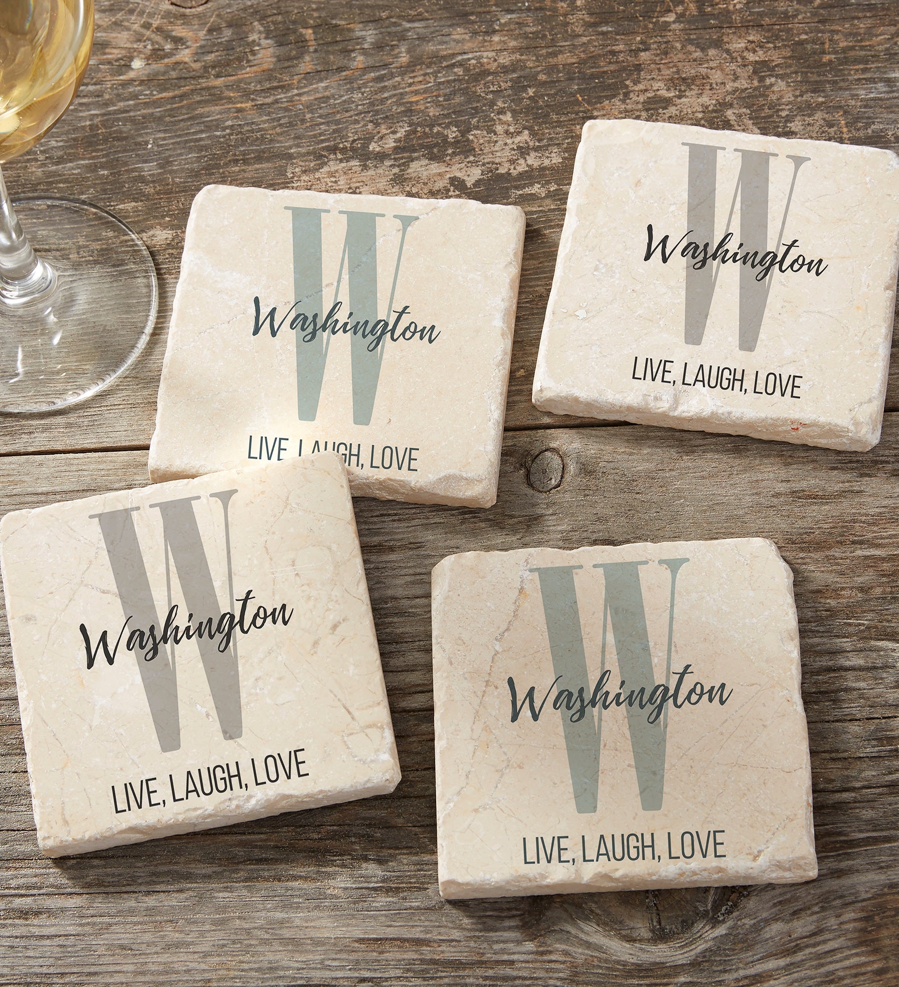 Farmhouse Initial Personalized Tumbled Stone Coaster Set