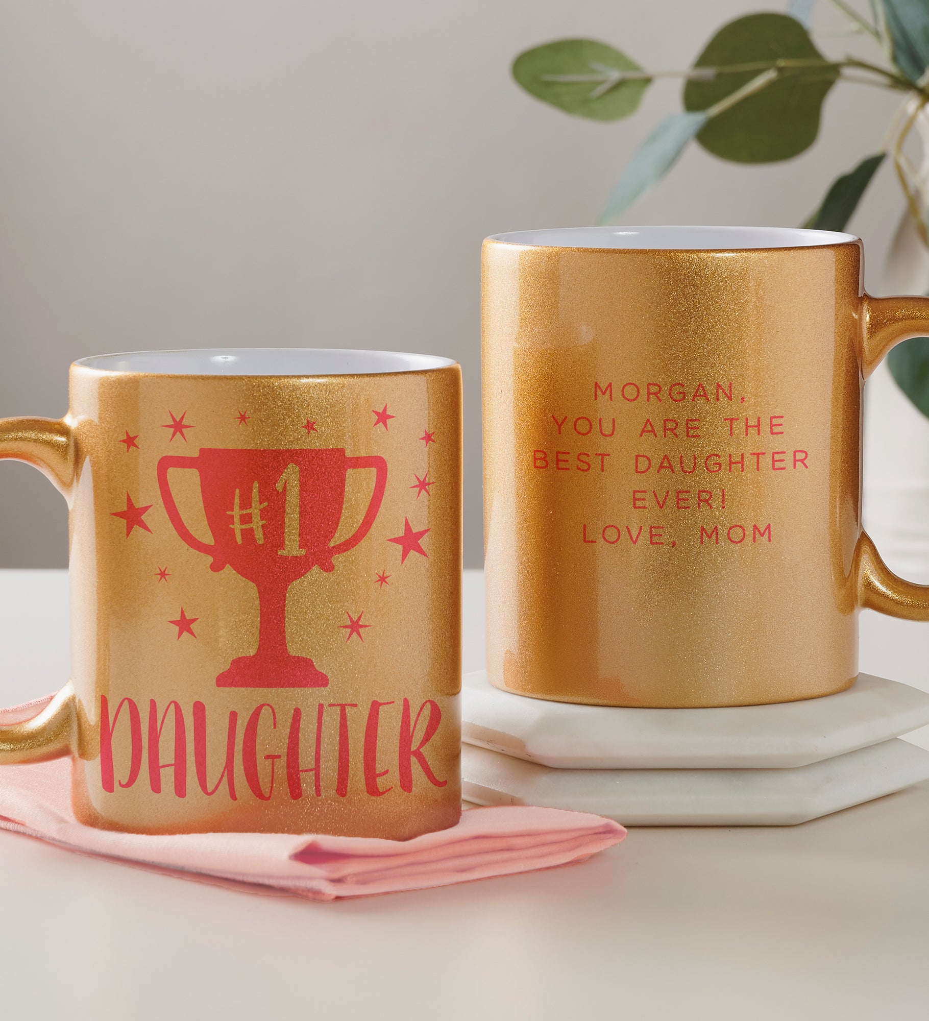 #1 Daughter Trophy Personalized 11 oz. Glitter Coffee Mug